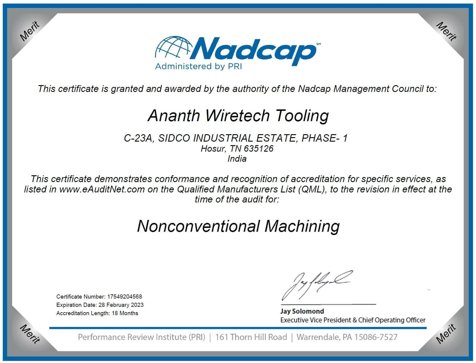 NADCAP ACCREDEITED, AS9100, WIRE EDM